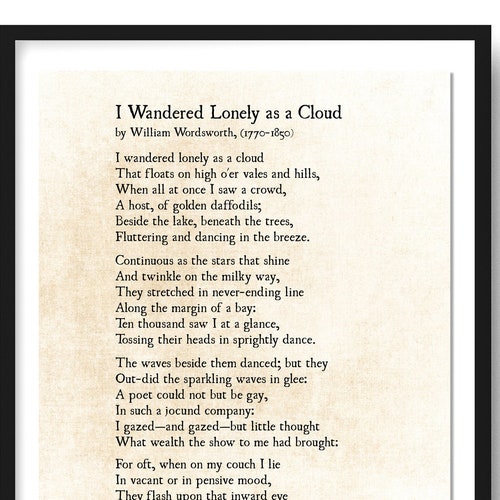 I Wandered Lonely as a Cloud William Wordsworth Poem Poetry - Etsy