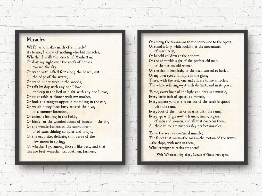 Walt Whitman Quote Art Print, Miracles Poem Leaves of Grass, Miracles ...