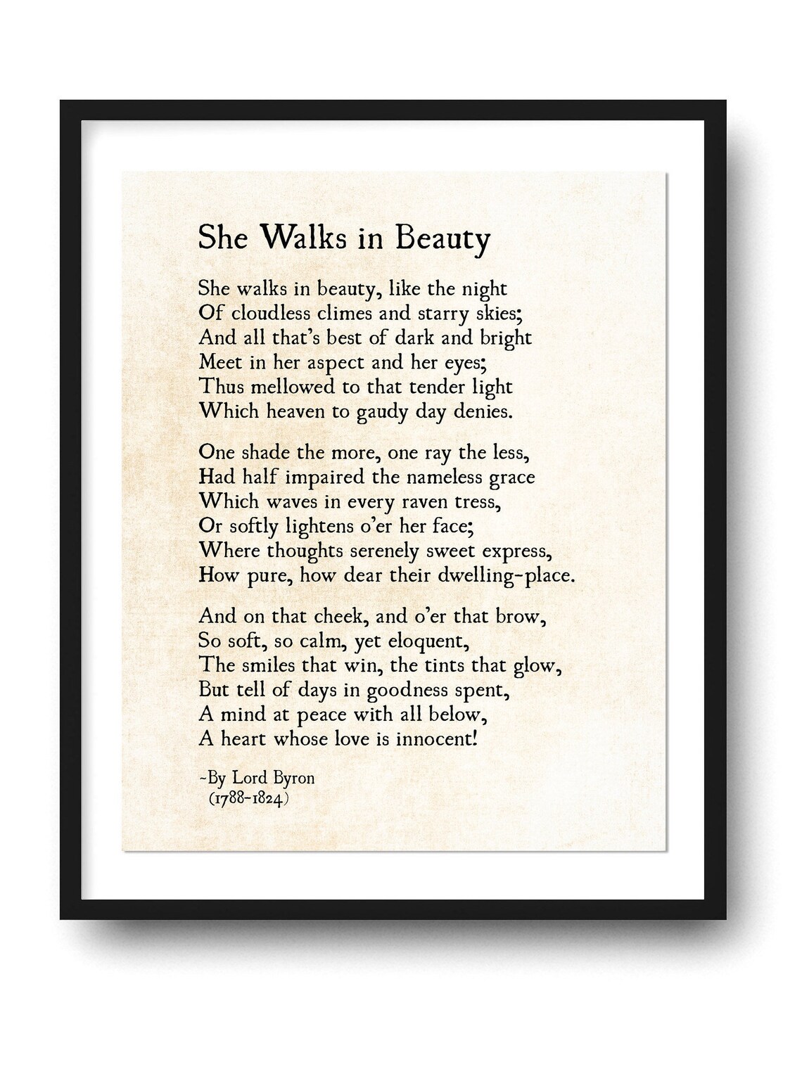 She Walks in Beauty Lord Byron Poem Love Poem Print Poetry - Etsy