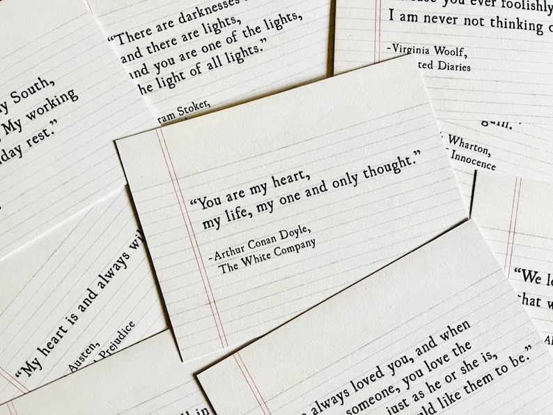 Classic Literary Romantic Book Quote Cards, Love Quotes Set of 10 Flat ...