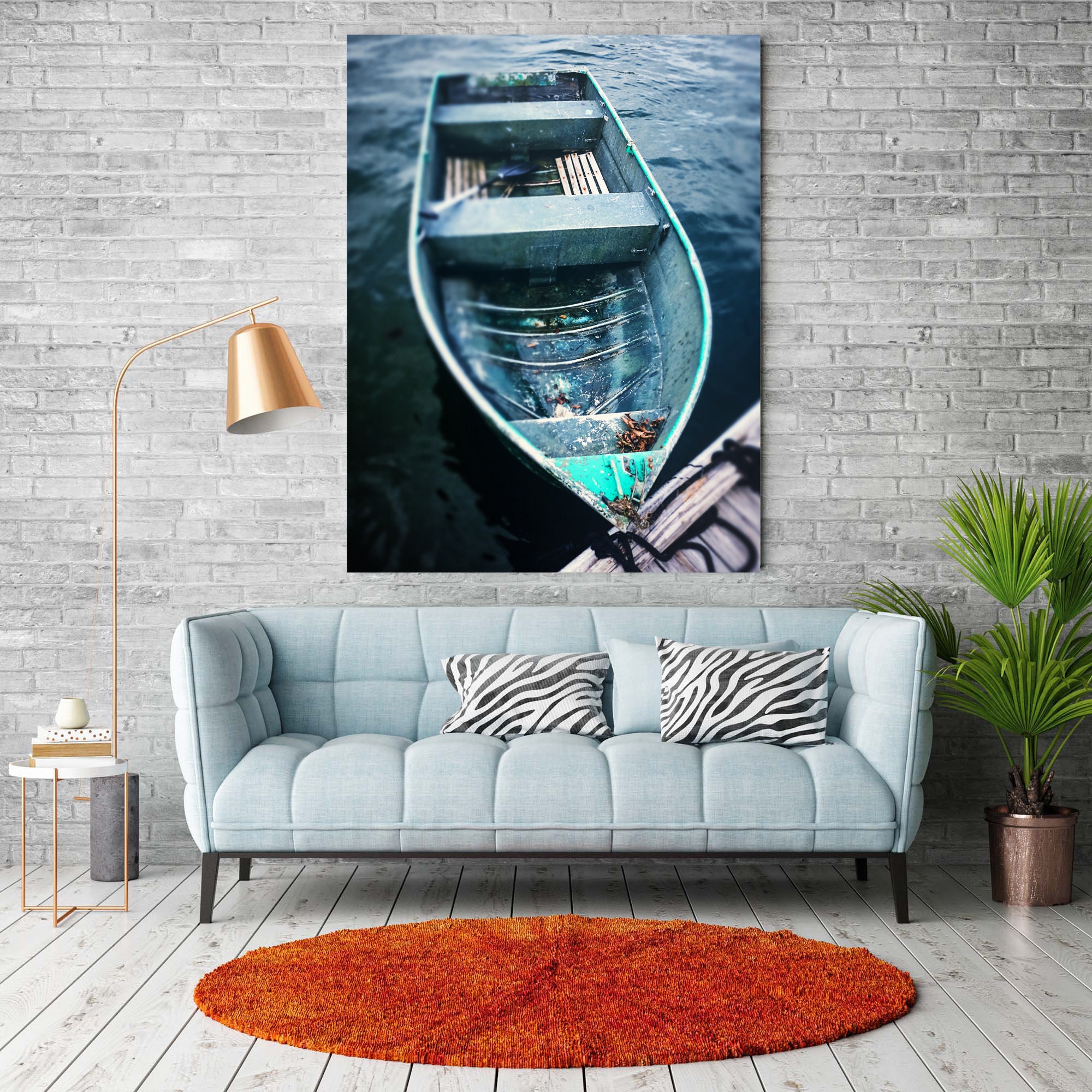 Vertical Teal Boat Photography Print, Green Blue Rowboat Dory Photo ...