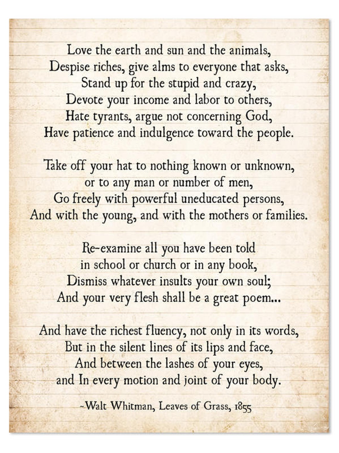 Walt Whitman Art Print Love the Earth Poem Whitman Quote - Etsy