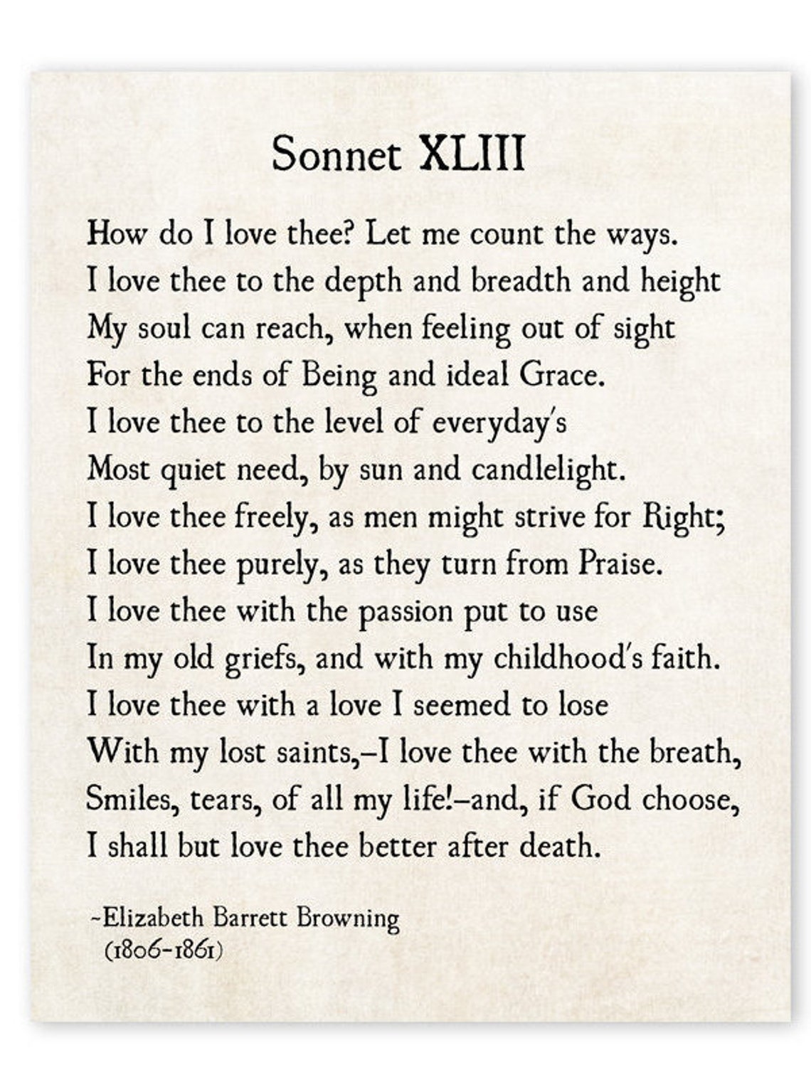Elizabeth Barrett Browning, How Do I Love Thee, Sonnet 43, Poetry Art ...
