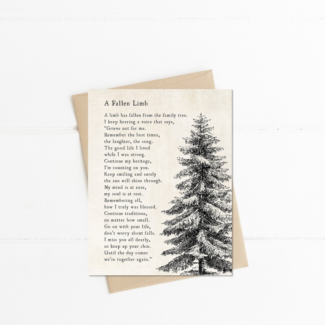 A Fallen Limb Poem, 5x7 Bereavement Sympathy Card, Funeral Poem, Loss ...