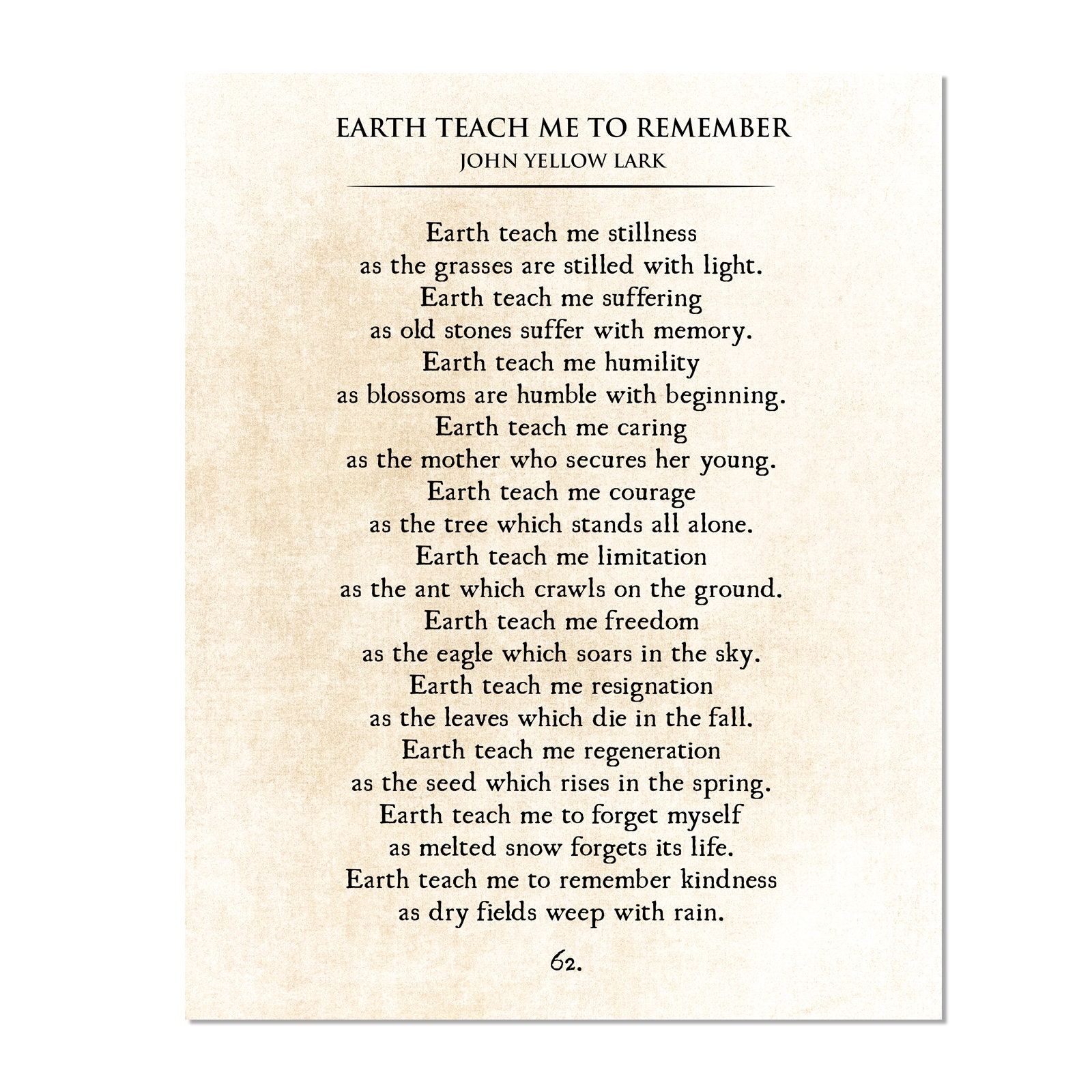 Earth Teach Me to Remember Poem John Yellow Lark Poem Native - Etsy