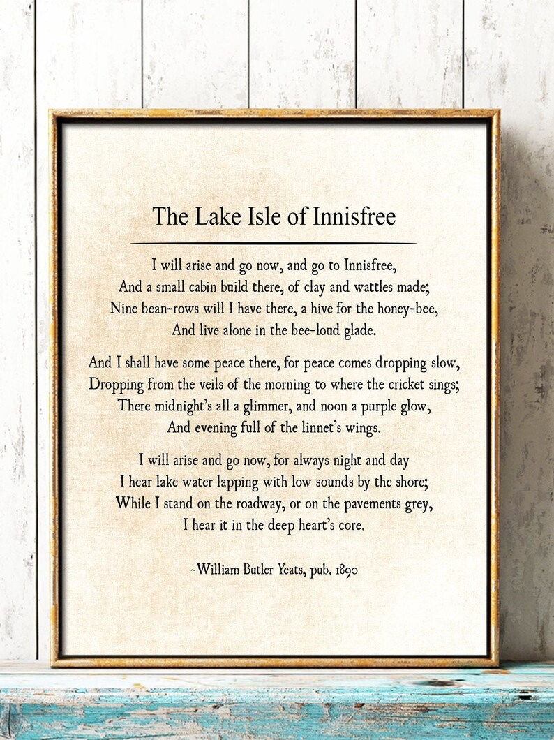 W.B. Yeats Lake Isle of Innisfree Poetry Quote Art Print | Etsy
