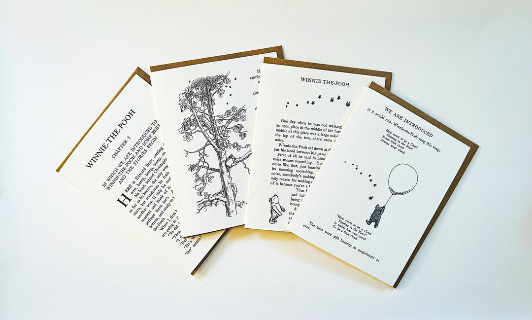 Winnie the Pooh Card, AA Milne, Book Page Notecards, Winnie Pooh Piglet ...