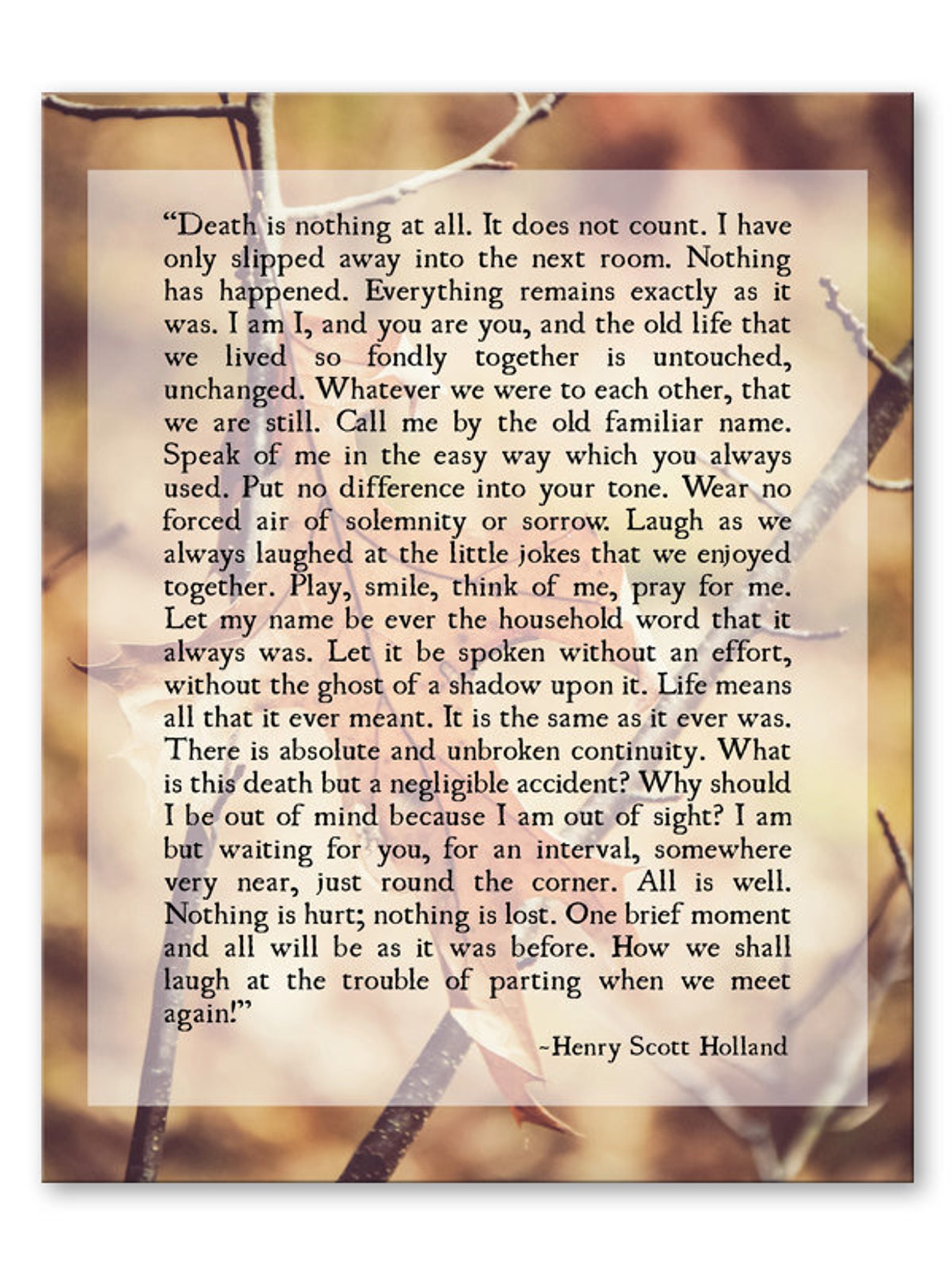 Death is Nothing at All Henry Scott Holland Quote - Etsy