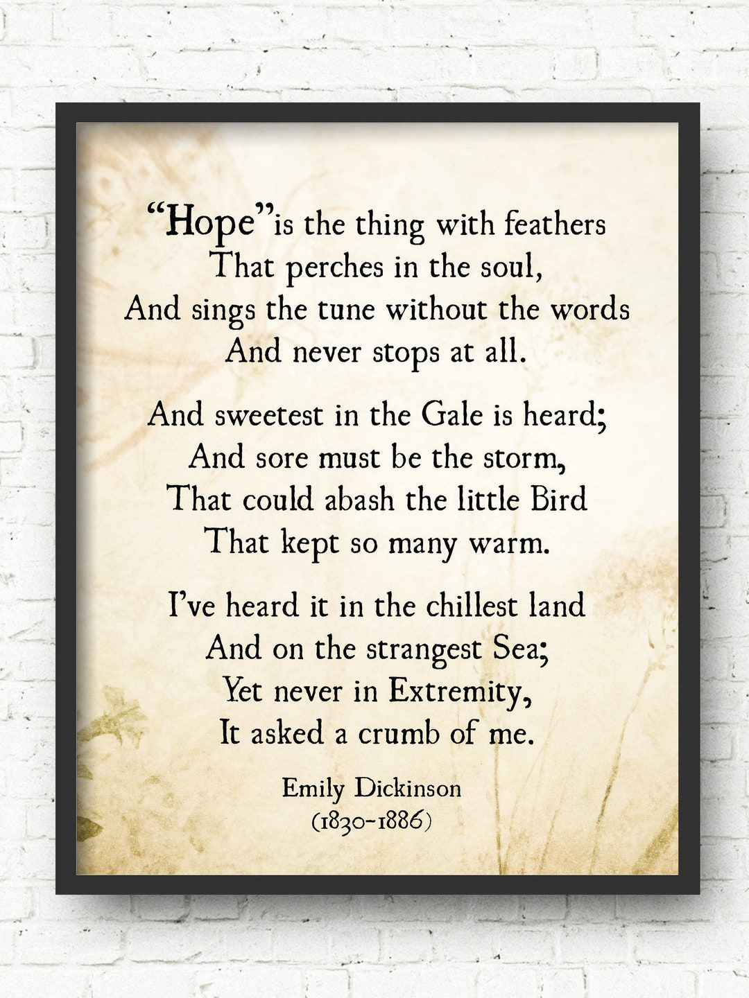 Emily Dickinson Hope is the Thing With Feathers Poem, Emily Dickinson ...