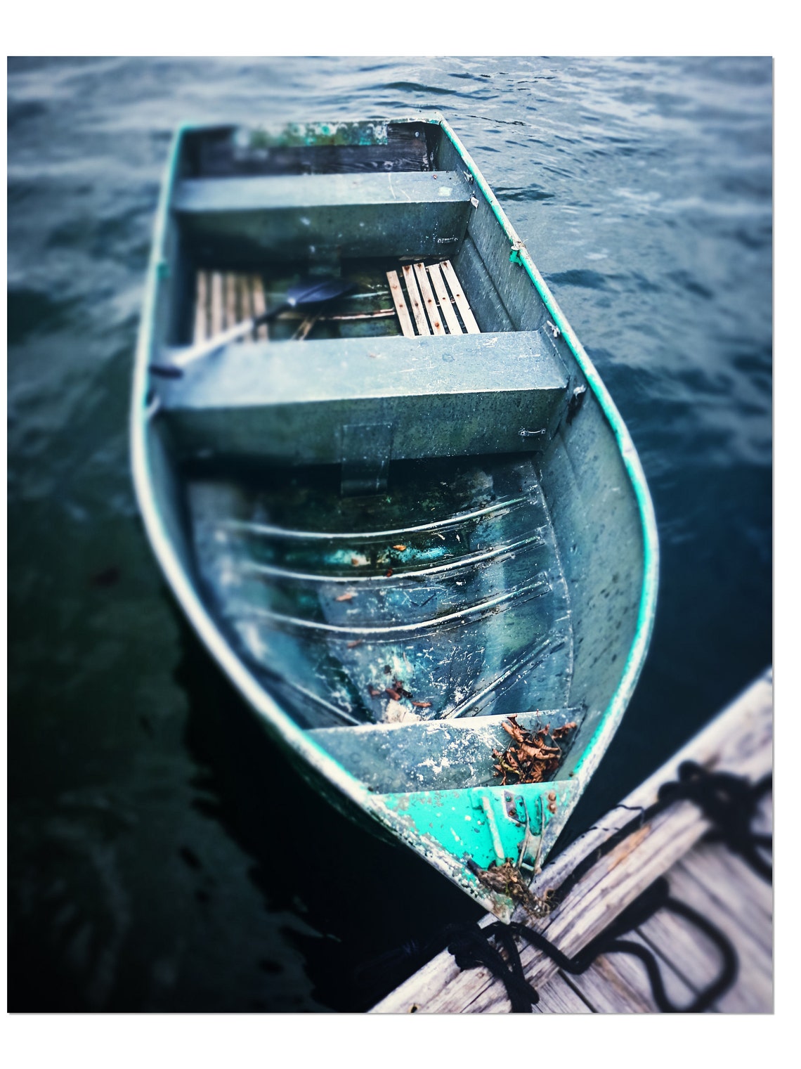Vertical Teal Boat Photography Print, Green Blue Rowboat Dory Photo ...