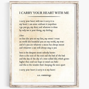 I Carry Your Heart Wall Art Print, Ee Cummings Poem Print, Poetry Art ...