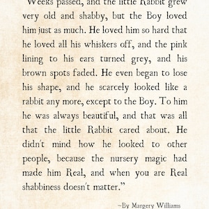Velveteen Rabbit Quote Margery Williams, Literary Print, Love ...