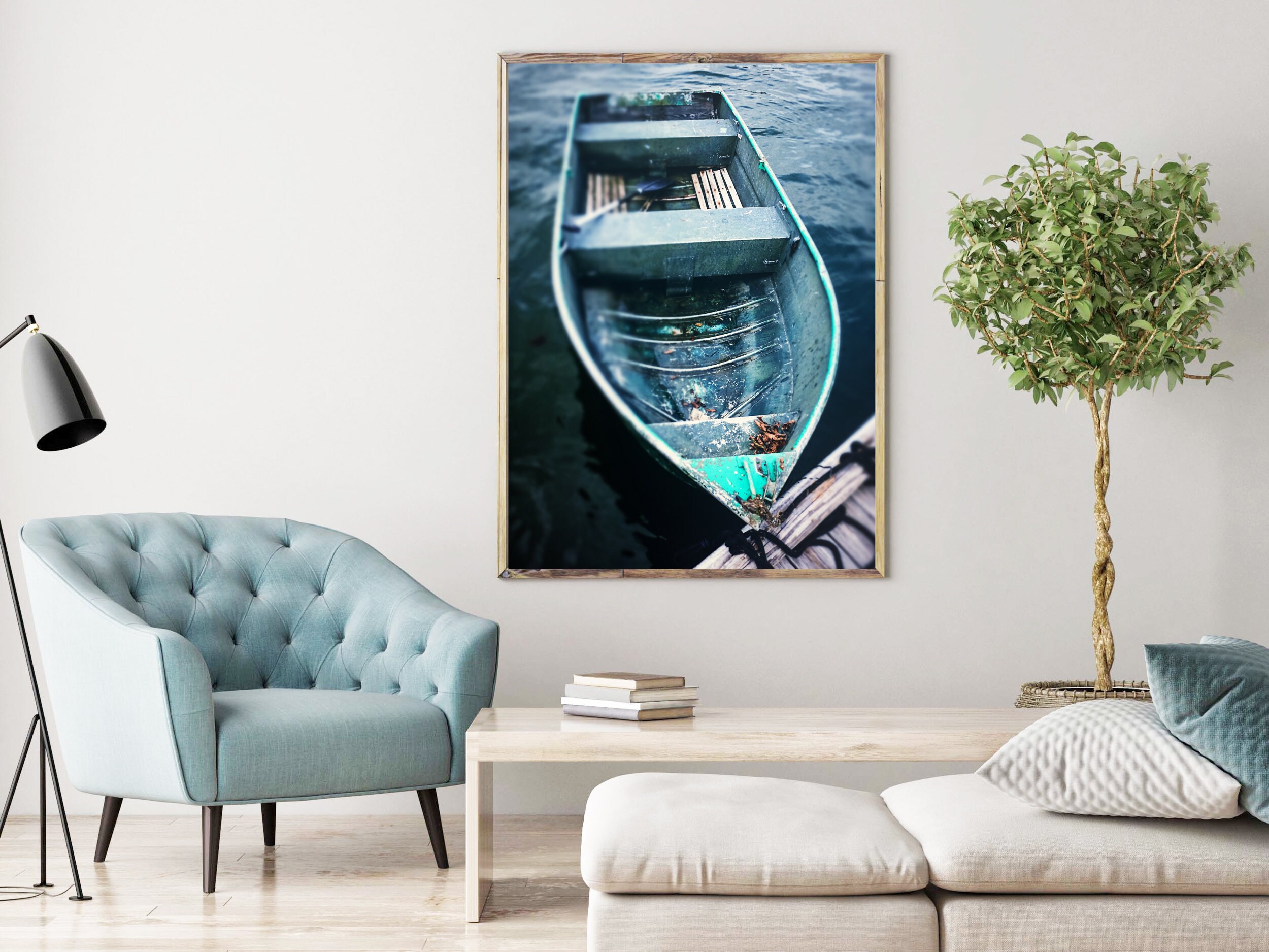 Vertical Teal Boat Photography Print, Green Blue Rowboat Dory Photo ...