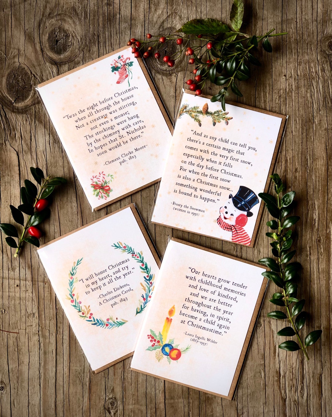Literary Holiday Christmas Quote Cards, 4 Card Set, Night Before ...