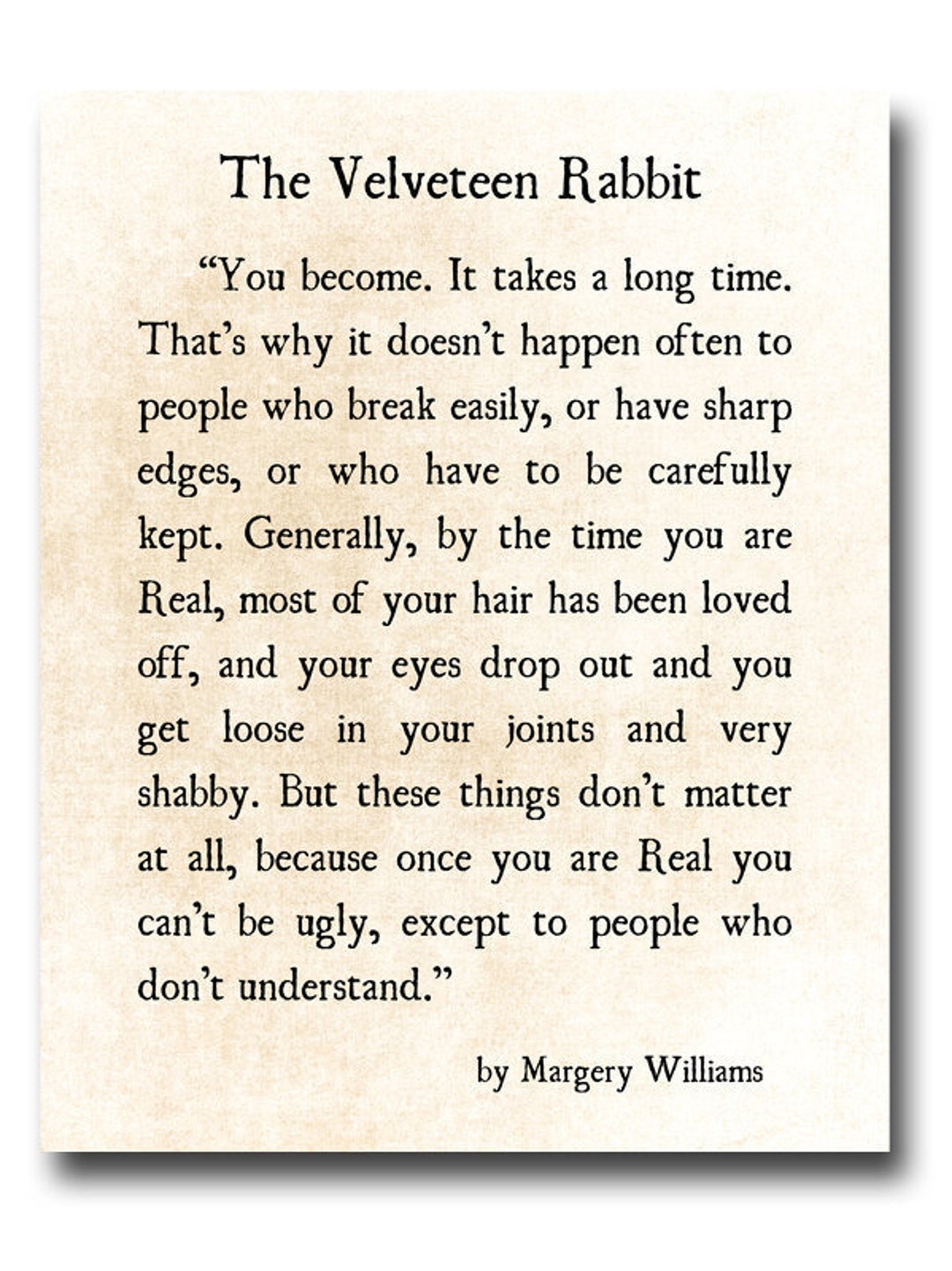 Velveteen Rabbit Quote Margery Williams, Literary Print, Love ...