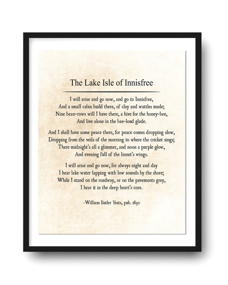 W.B. Yeats Lake Isle of Innisfree Poetry Quote Art Print, William ...