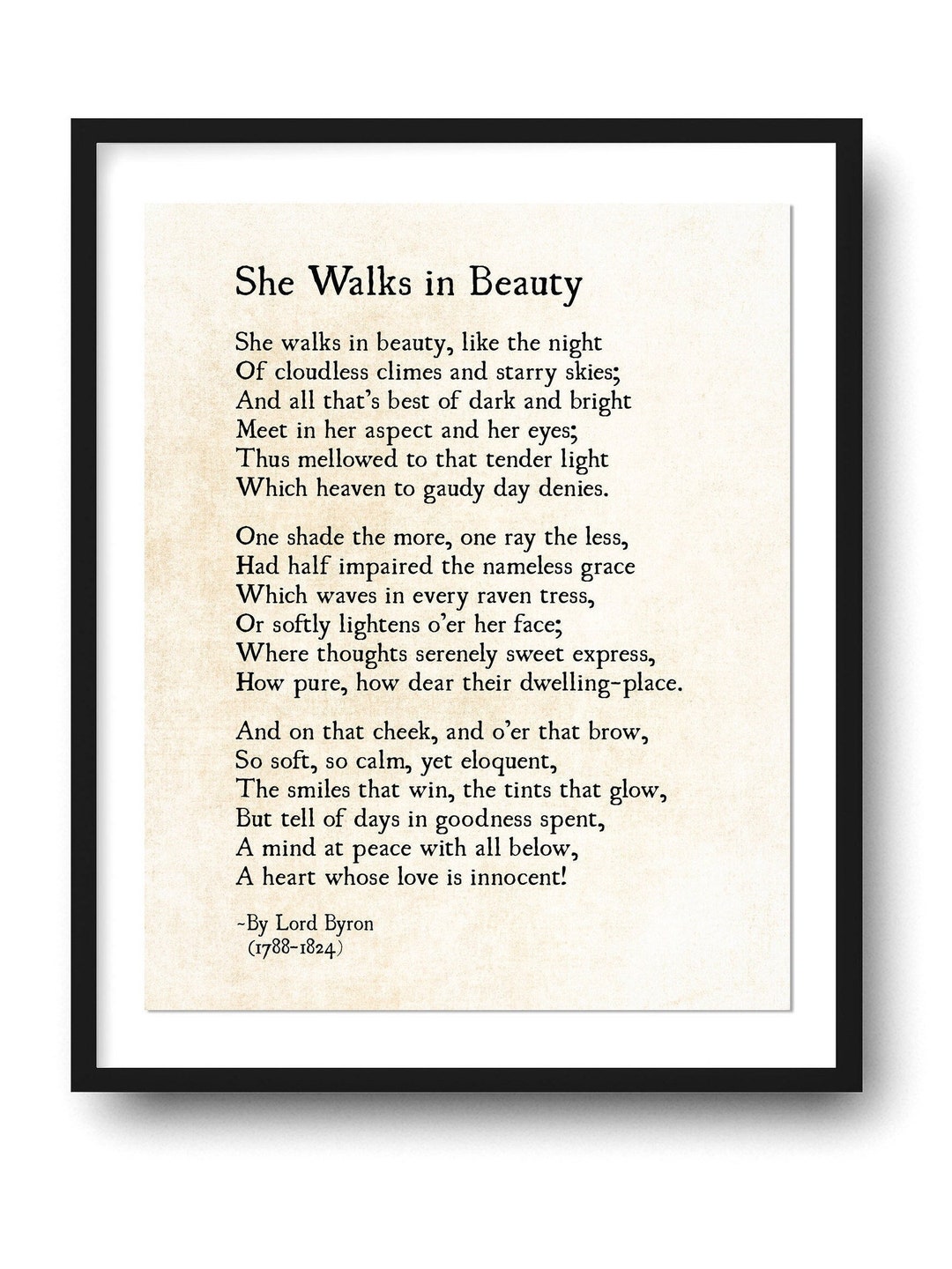She Walks in Beauty Lord Byron Poem, Love Poem Print, Poetry Art Print ...