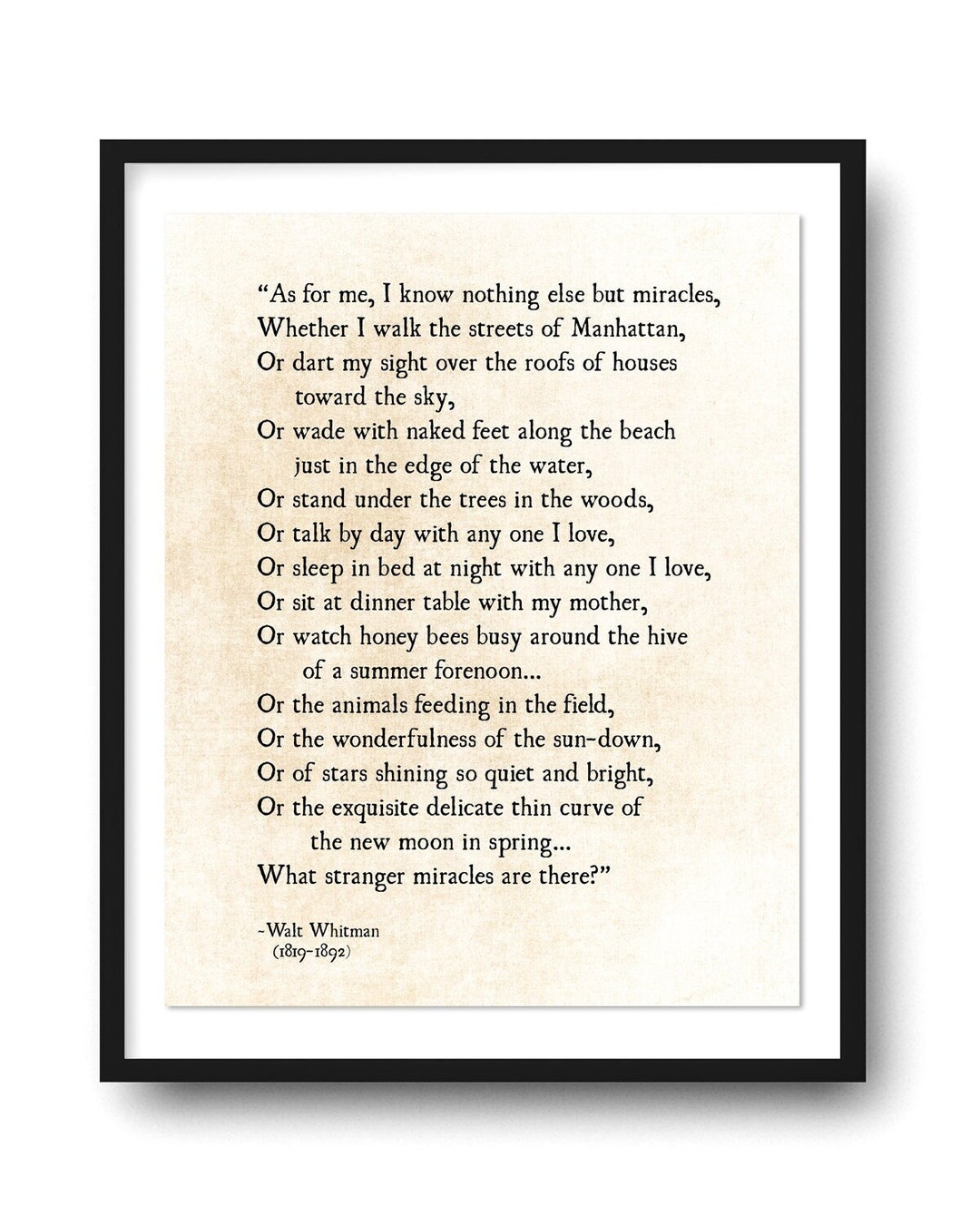 Walt Whitman Quote Art Print, Miracles Poem, Leaves of Grass, Miracles ...