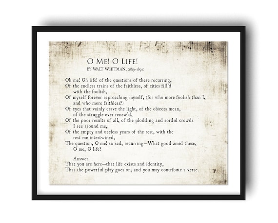 O Me O Life Walt Whitman Poetry Art Print Life Poem | Etsy