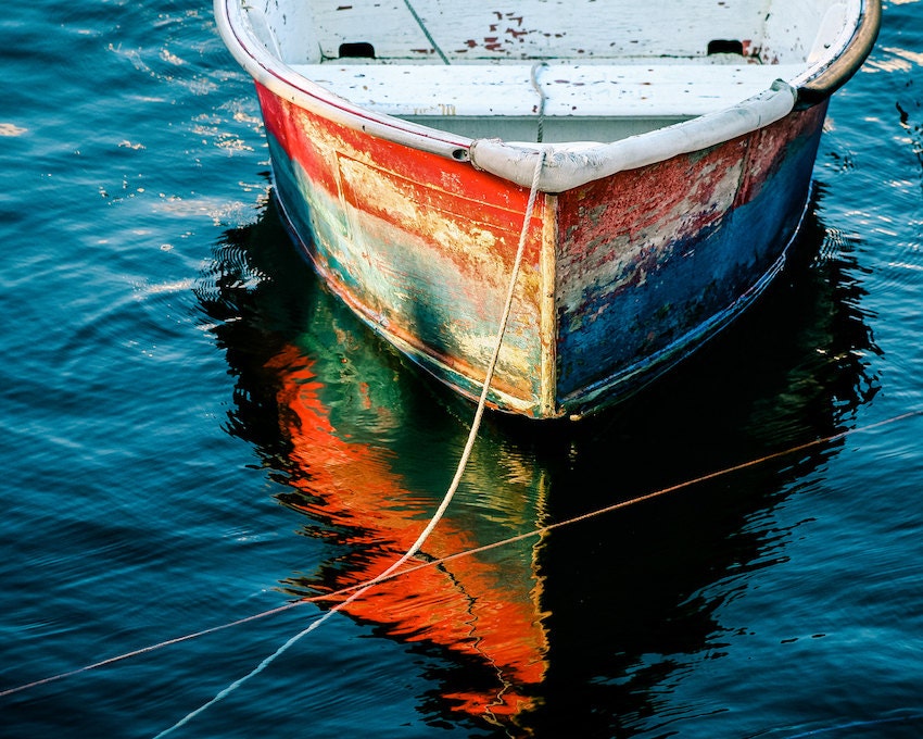 Red White Blue Row Boat Dory Photo Nautical Decor Boat | Etsy