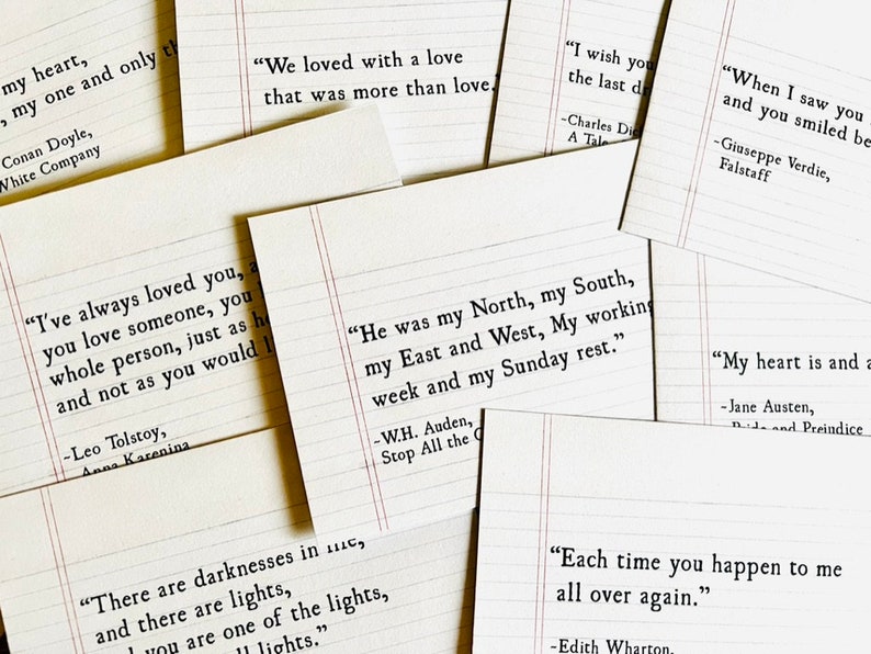 Classic Literary Romantic Book Quote Cards, Love Quotes Set of 10 Flat ...