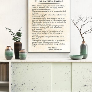 I Hear America Singing Poem, Walt Whitman Quote Wall Art Print ...