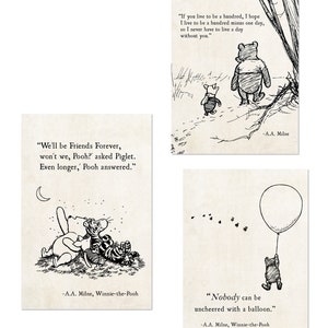 Winnie the Pooh Quotes, (6) 4x6 Print Set, AA Milne Quotes, Prints to ...