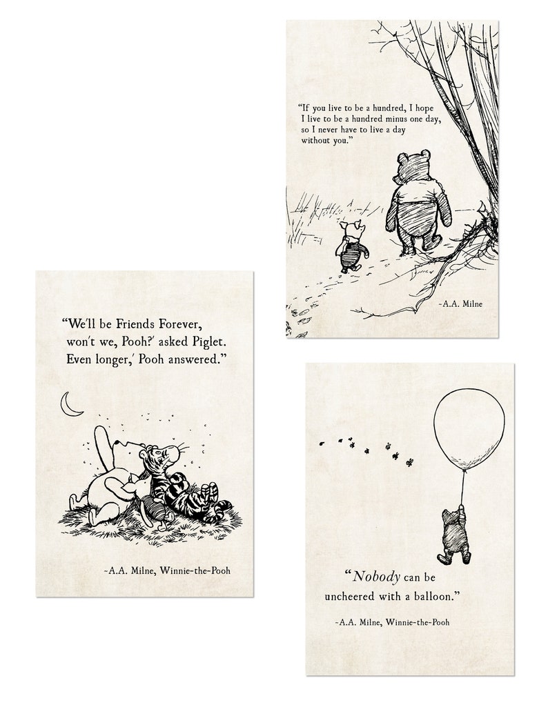 Winnie the Pooh Quotes 6 4x6 Print Set AA Milne Quotes - Etsy