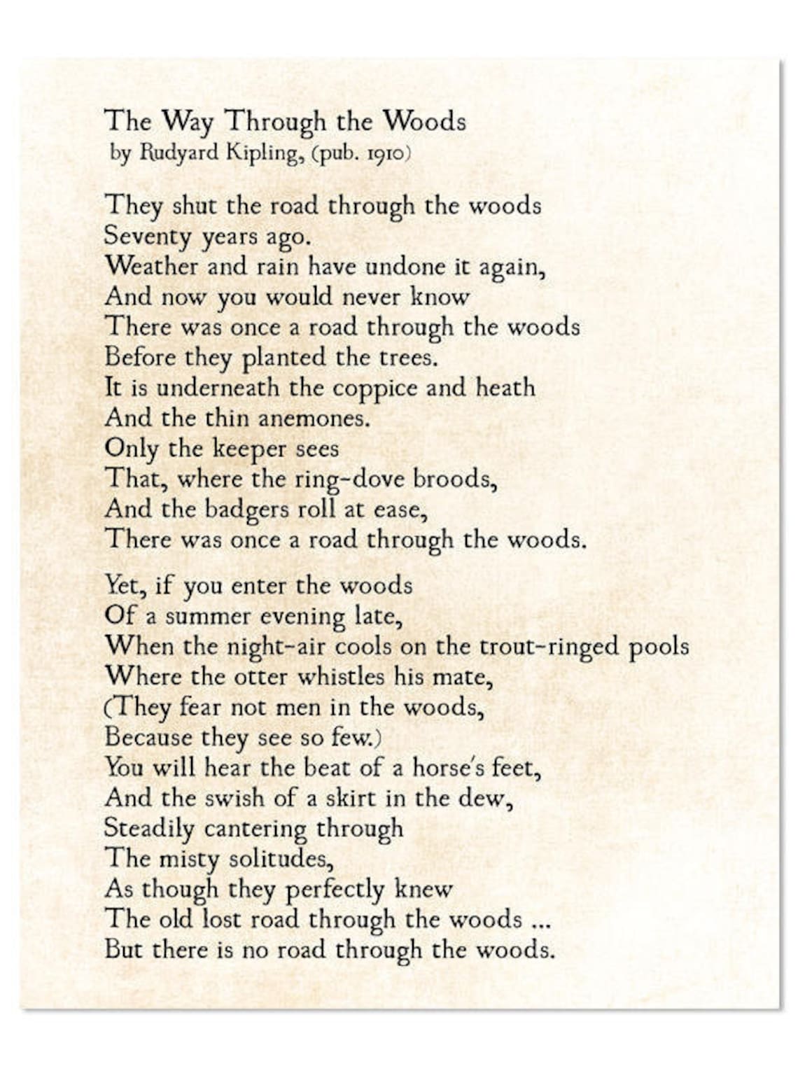 Rudyard Kipling Poem the Way Through the Woods Literature - Etsy