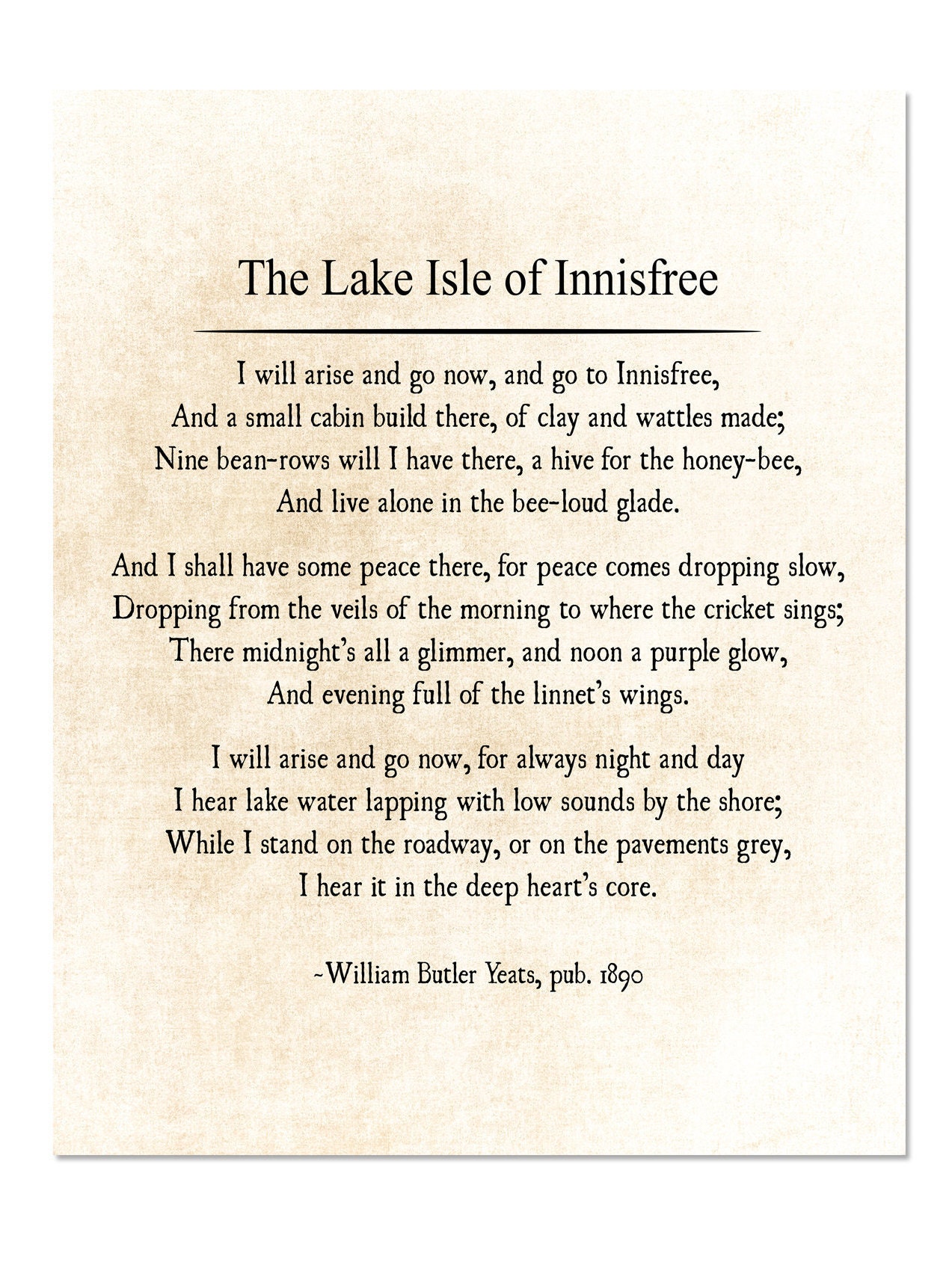W.B. Yeats Lake Isle of Innisfree Poetry Quote Art Print | Etsy
