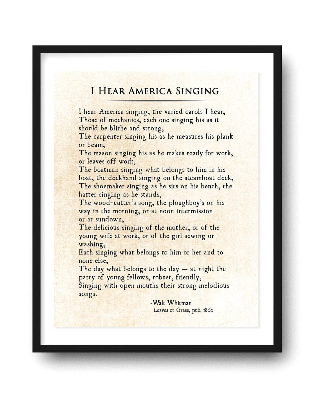 I Hear America Singing Poem, Walt Whitman Quote Wall Art Print ...