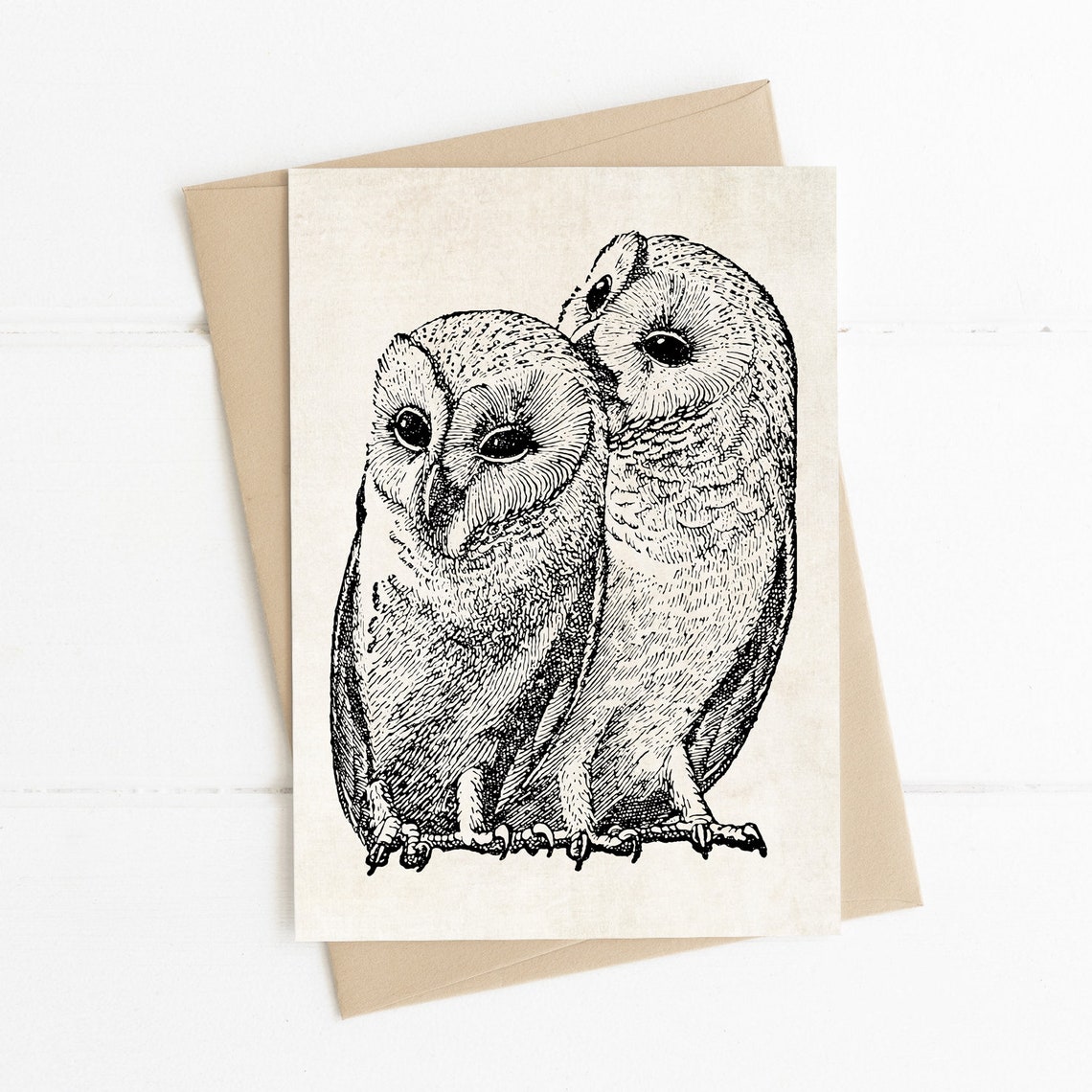 Owls Note Cards Owl Art Stationery Set of 4 Cards With Kraft - Etsy