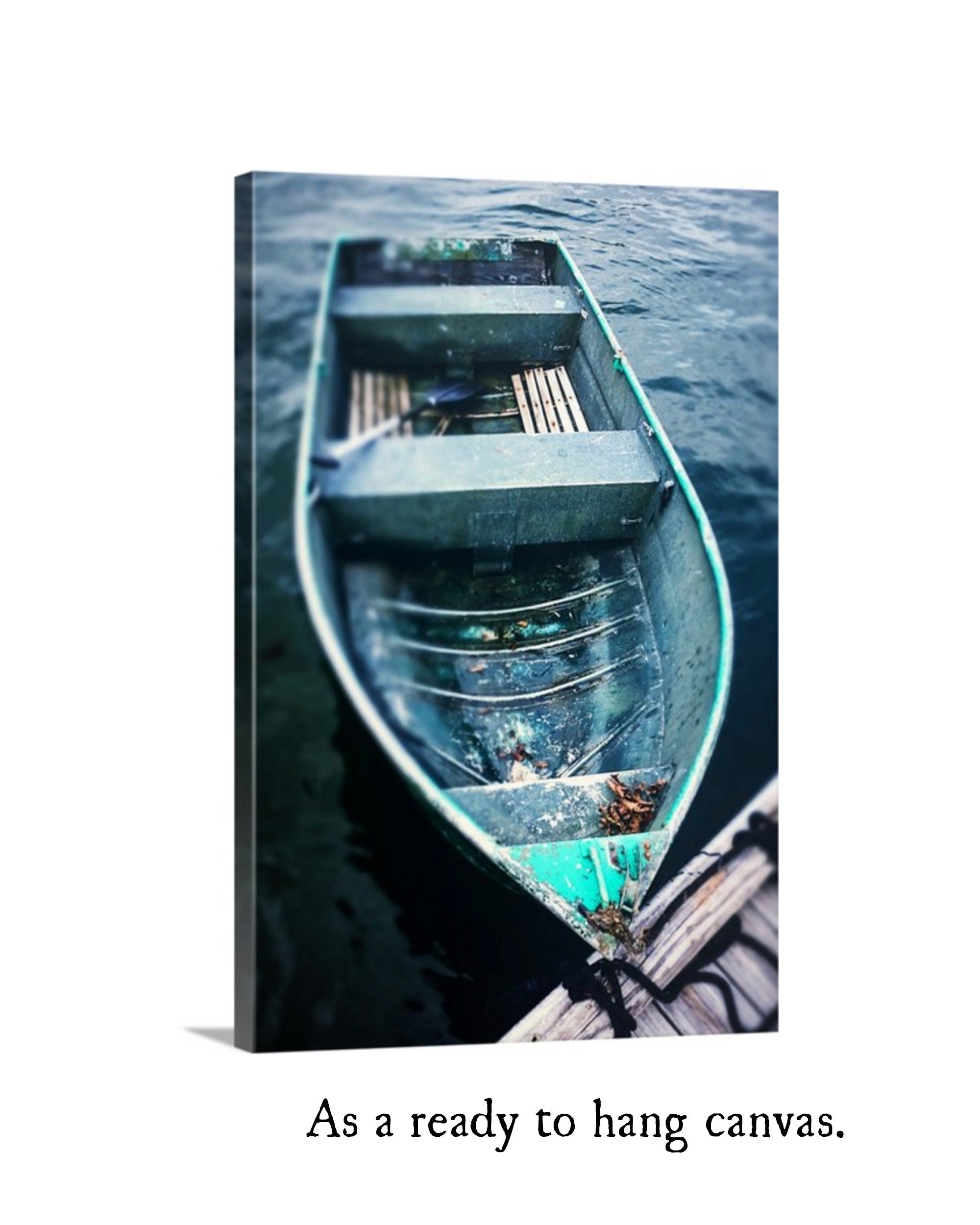 Vertical Teal Boat Photography Print, Green Blue Rowboat Dory Photo ...