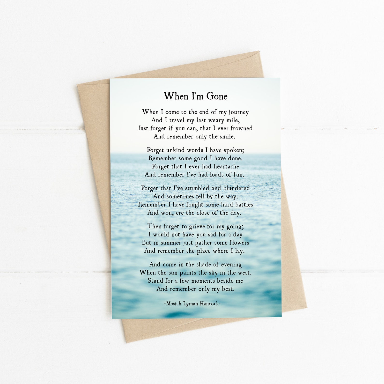 When I'm Gone, Mosiah Lyman Hancock Poem, Funeral Poem, 5x7 Bereavement ...