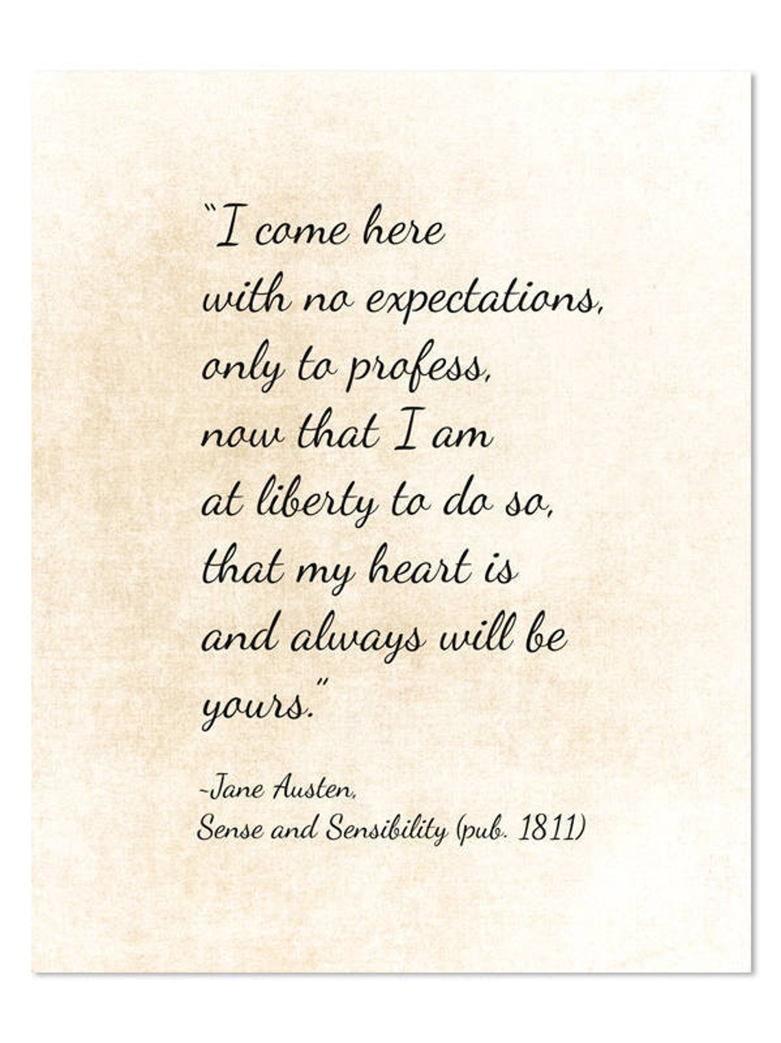 Jane Austen 'sense & Sensibility' Quote Art Print, Romantic Literary ...