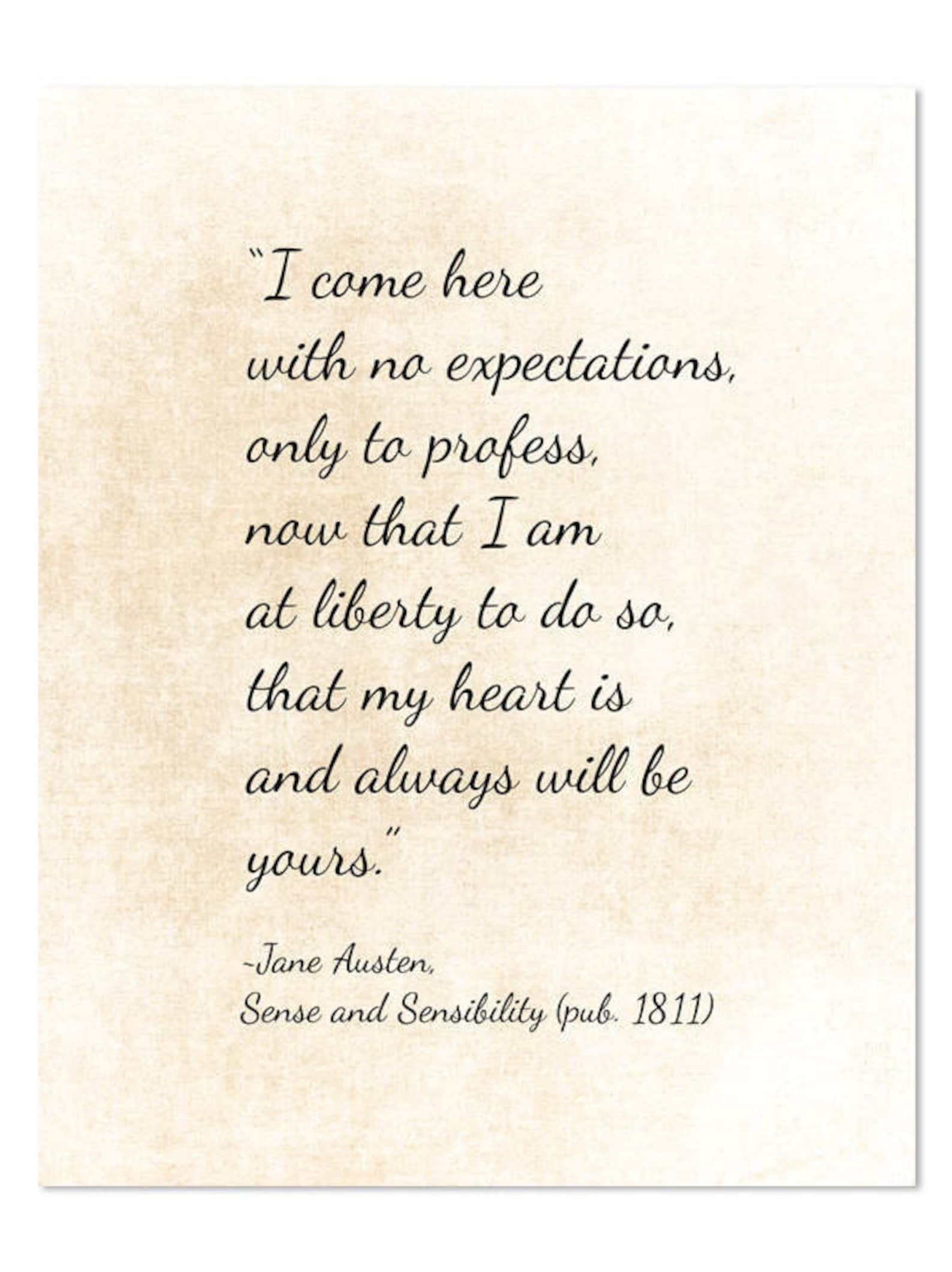 Jane Austen 'sense & Sensibility' Quote Art Print, Romantic Literary ...