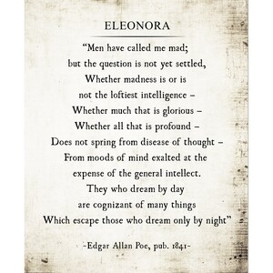 Edgar Allan Poe Poem, Eleonora Poem, Men Have Called Me Mad, Poetry ...