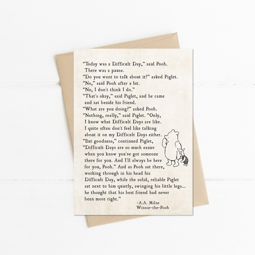 Winnie the Pooh AA Milne Quote, Today Was a Difficult Day, Pooh and ...