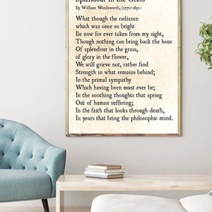 Splendour in the Grass Poem, William Wordsworth Poetry Art Print ...
