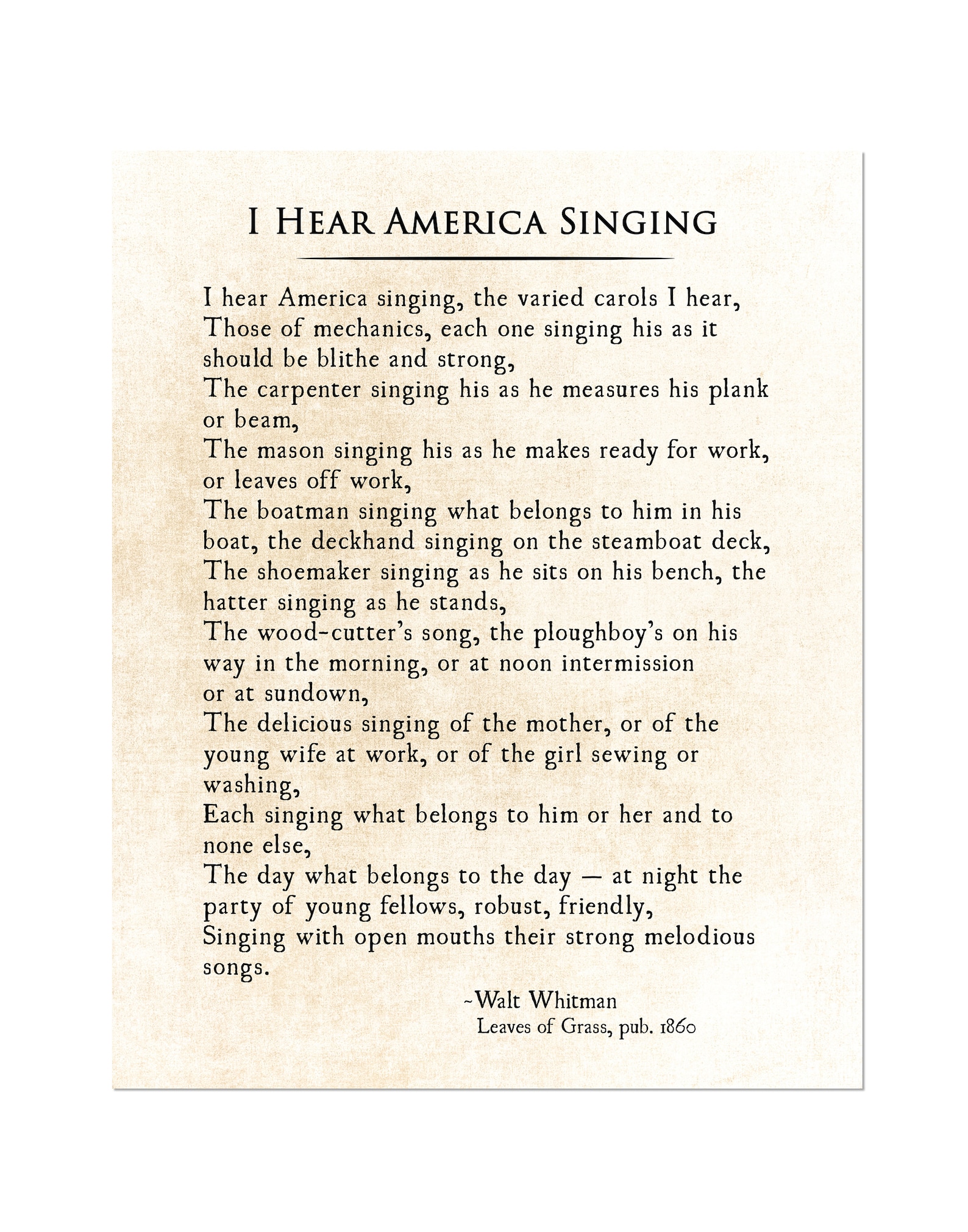 I Hear America Singing Poem Walt Whitman Quote Wall Art - Etsy