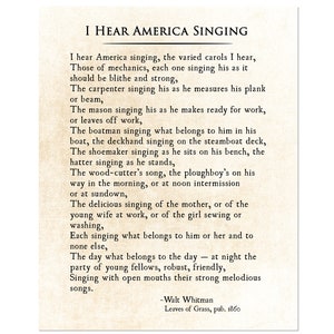 I Hear America Singing Poem, Walt Whitman Quote Wall Art Print ...