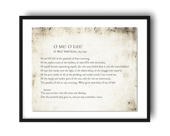 O Me O Life Walt Whitman Poetry Art Print Life Poem - Etsy