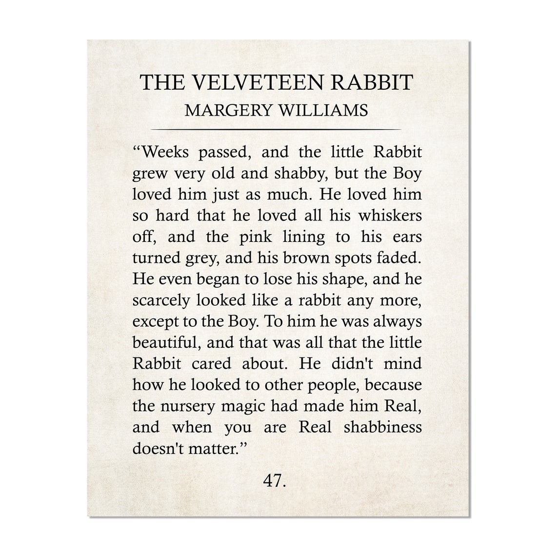 Velveteen Rabbit Quote Print, Margery Williams Quote, Weeks Passed ...