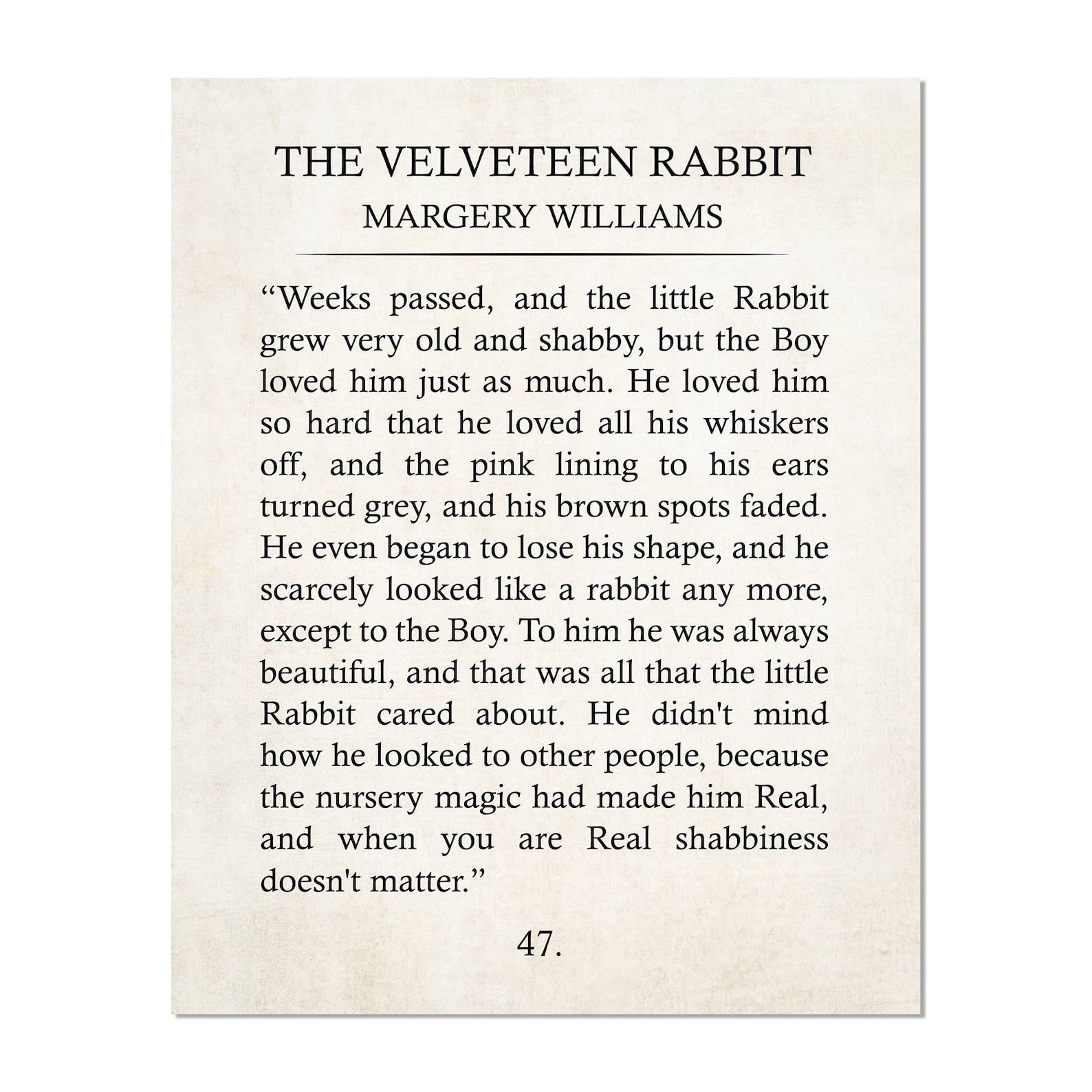 Velveteen Rabbit Quote Print, Margery Williams Quote, Weeks Passed ...