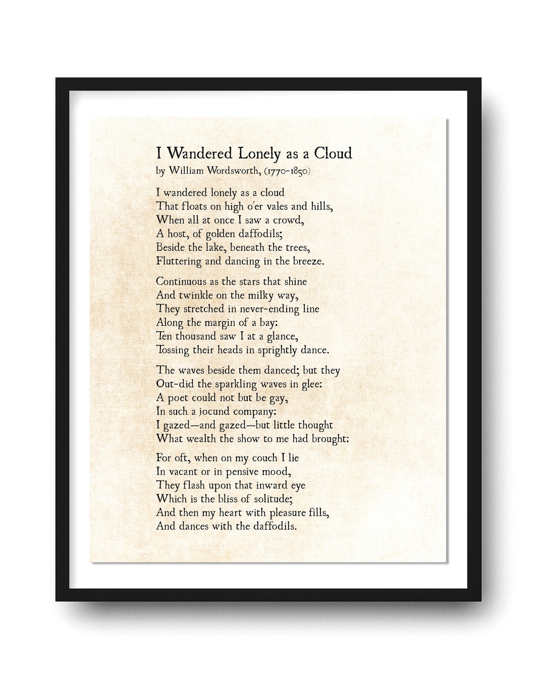 I Wandered Lonely as a Cloud, William Wordsworth Poem Poetry Art Print ...