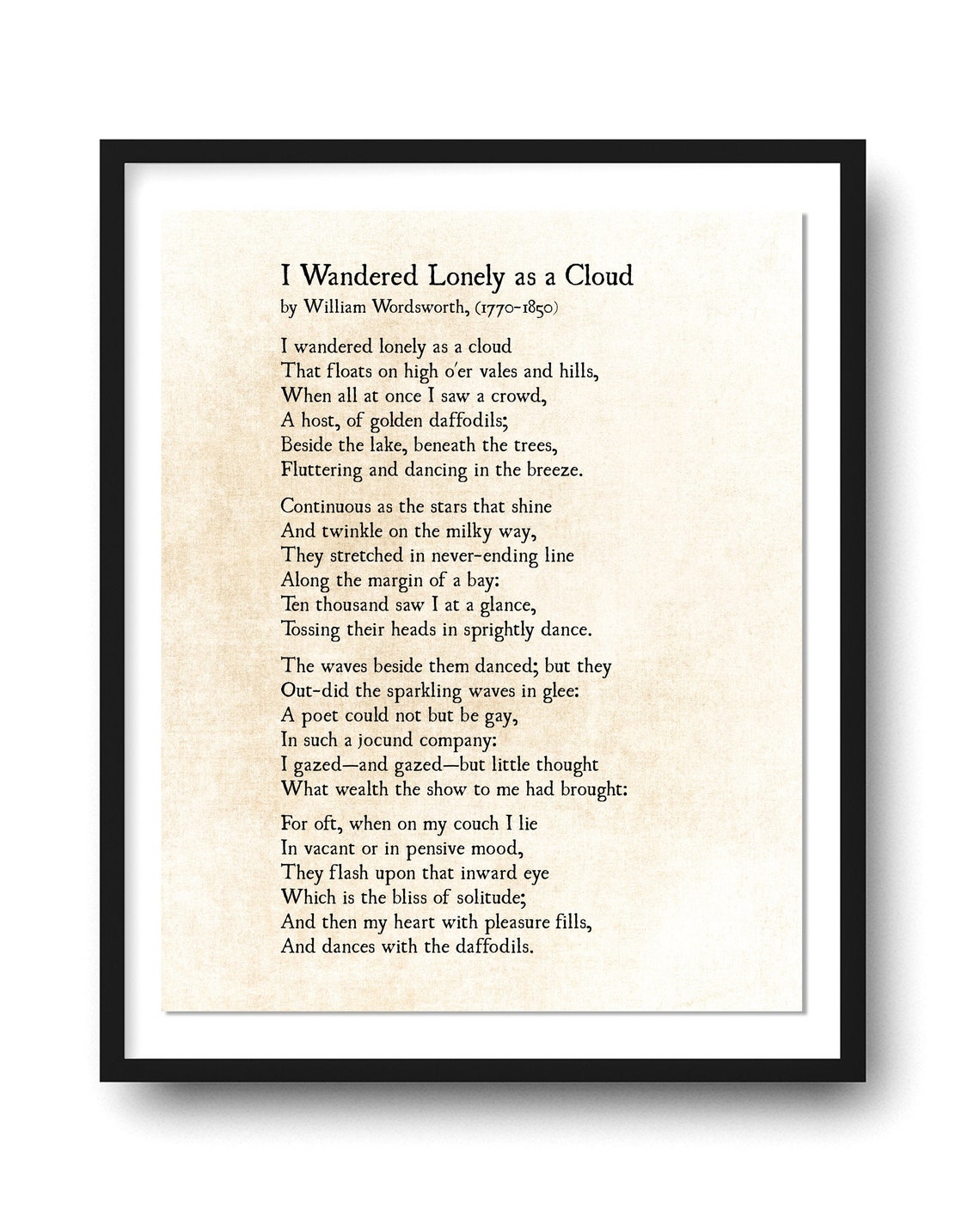 I Wandered Lonely as a Cloud William Wordsworth Poem Poetry - Etsy