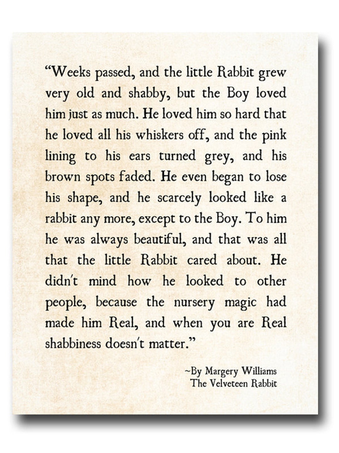 Velveteen Rabbit Quote Margery Williams, Literary Print, Love ...