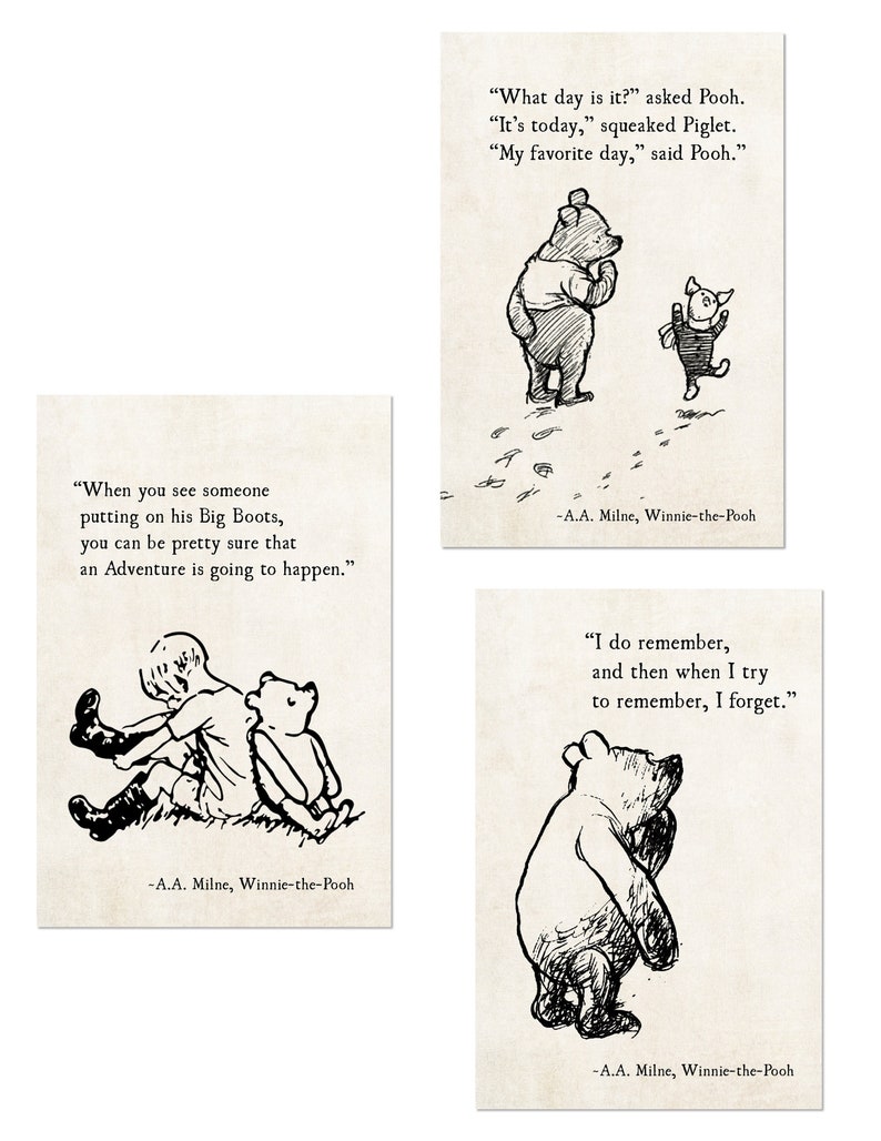 Winnie the Pooh Quotes 6 4x6 Print Set AA Milne Quotes - Etsy