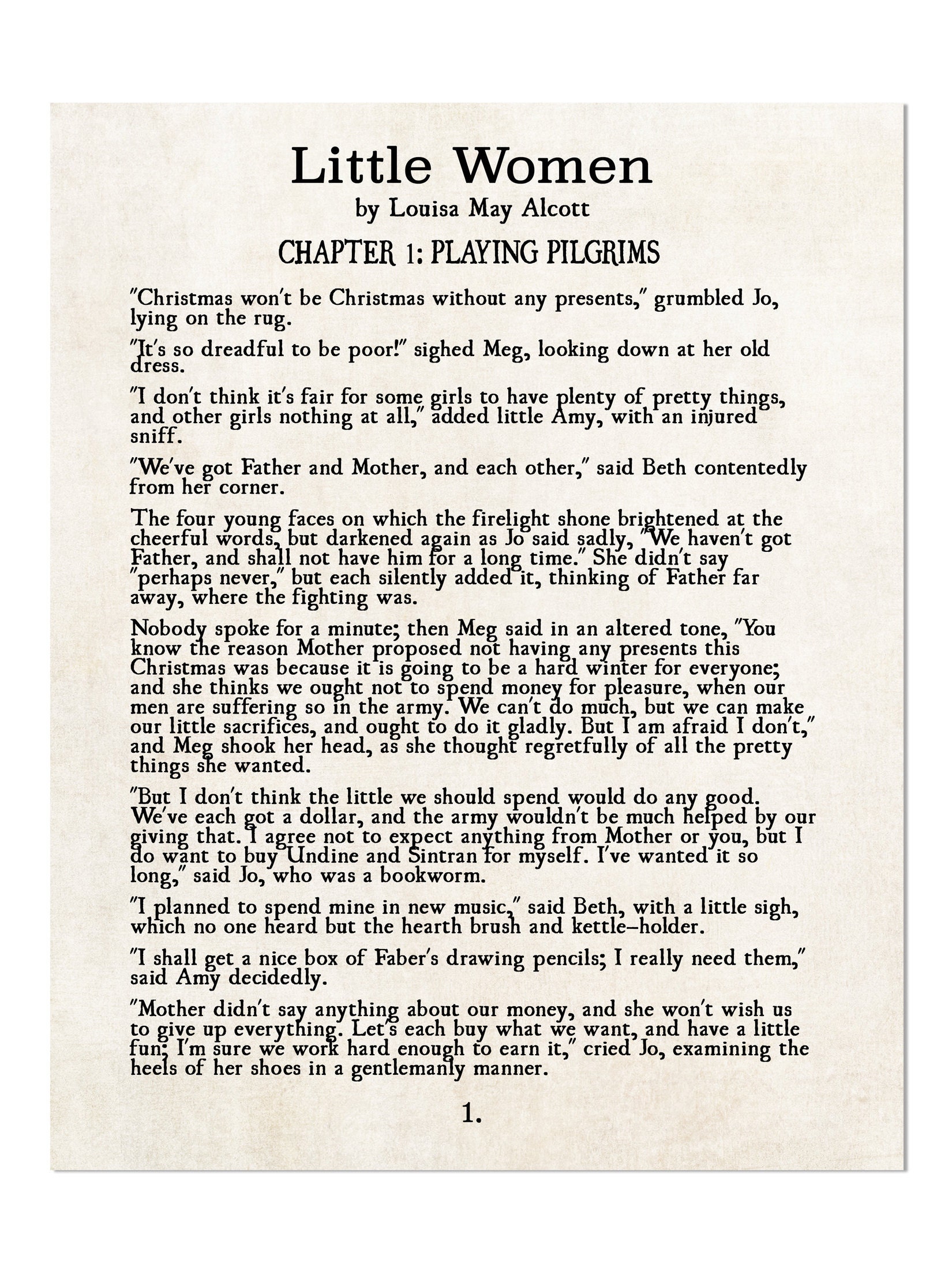 Louisa May Alcott Print, Little Women Quote, Chapter 1 Book Page Wall ...