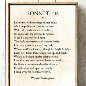 Sonnet 116 by William Shakespeare, Poetry Art, Love Poem, Love Wall Art ...